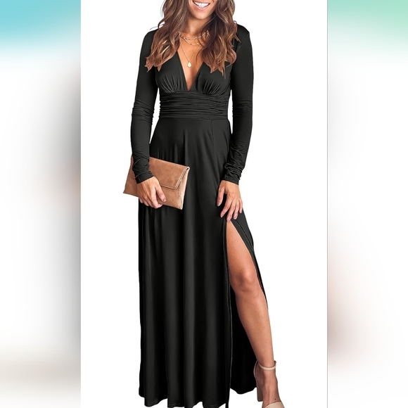 anrabess | Dresses | Womens Deep V Neck Long Sleeve Long Dresses ...